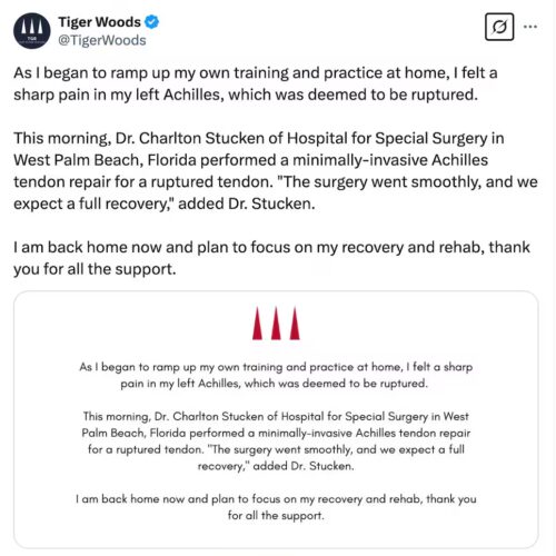 Tiger Woods ruptures Achilles, undergoes surgery with majors now in ...